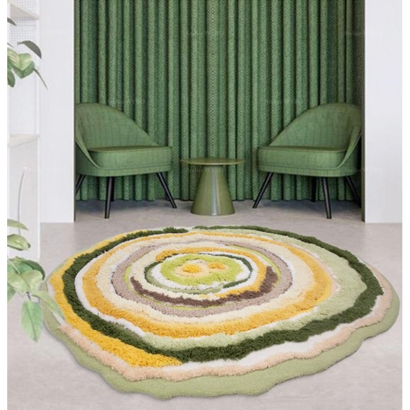 Tapis Rond Conception Originale Design 3D Couleur Jaune Vert