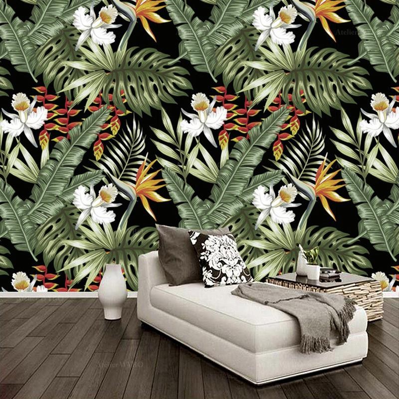 Tapisserie plante tropicale fleur exotique orchidée oiseau de paradis